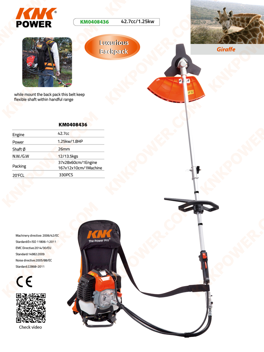 42.7CC BACKPACK BRUSH CUTTER 2 SHAFTS Engine:42.7cc Power:1.25kw 1.8HP ...